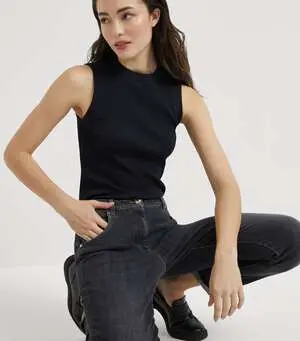 Brunello Cucinelli Cotton Ribbed Tank Top - Black