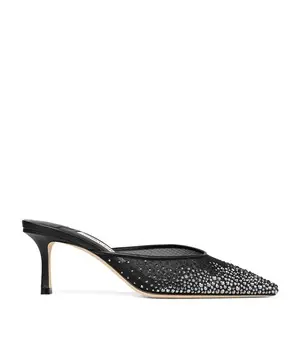JIMMY CHOO Vivi 65 Mesh Embellished Mules - Black