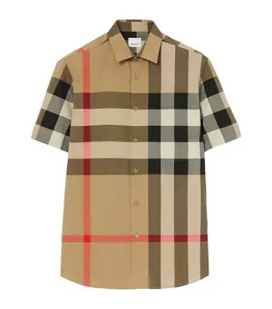 Burberry Cotton Enlarged-check Short-sleeve Shirt - Beige