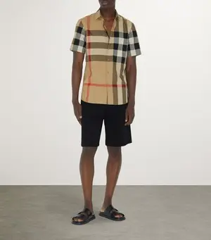 Burberry Cotton Enlarged-check Short-sleeve Shirt - Beige