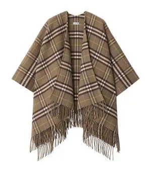 Burberry Wool-cashmere Check Cape - Beige