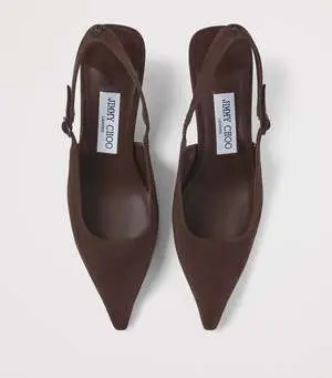 JIMMY CHOO Amel 50 Leather Slingback Pumps - Brown