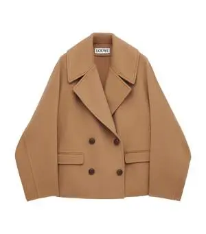 Loewe Wool Double-Breasted Short Coat Brown