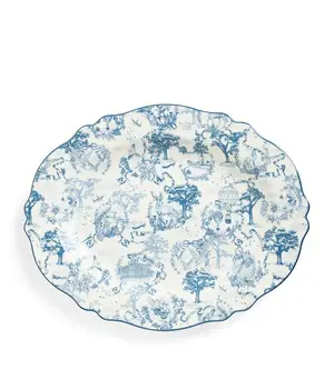 Harrods Bone China Toile Platter - Blue
