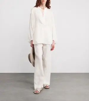 Eleventy Linen Floral-embroidered Blouse