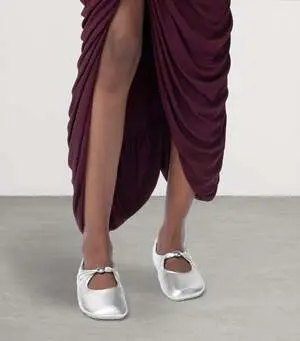 Loewe Leather Pebble Ballerina Flats - Silver