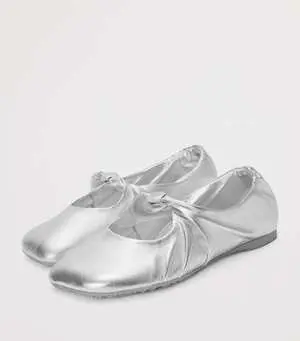 Loewe Leather Pebble Ballerina Flats - Silver