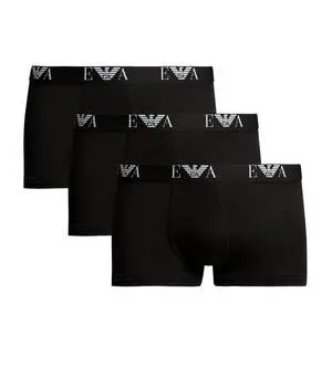 Emporio Armani Stretch-cotton Eagle Monogram Trunks - Black