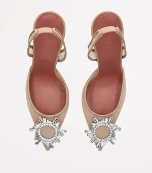 Amina Muaddi Mesh Begum Slingback 95 Pumps - Beige