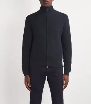 Brioni Cotton-silk-cashmere Zipped Sweater - Blue