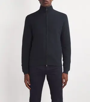 Brioni Cotton-silk-cashmere Zipped Sweater - Blue
