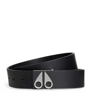 Moose Knuckles Leather Logo Belt - Black