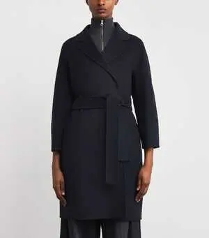 Max Mara Virgin Wool Short Wrap Coat - Blue