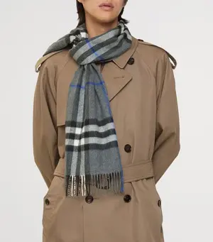 Burberry Cashmere Check Scarf - Grey