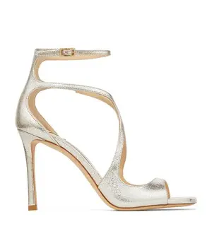JIMMY CHOO Azia 95 Metallic Leather Sandals - Neutral