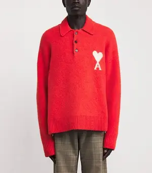 AMI Paris De Coeur Alpaca-blend Polo Sweater