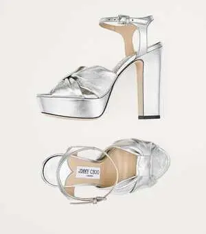 JIMMY CHOO Heloise 120 Leather Sandals - Silver
