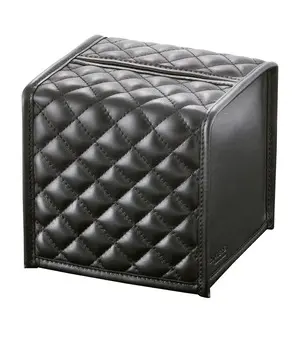 RIVIERE Quilted Leather Square Tissue Box - Black