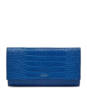 Smythson Leather Croc-embossed Marshall Travel Wallet - Blue