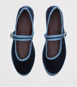 FLABELUS Velvet Montague Mary Janes - Navy