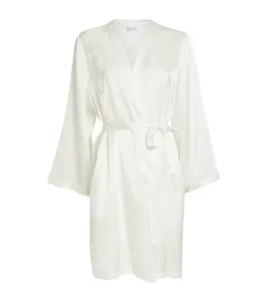 MARJOLAINE Silk Lace-trim Robe - Ivory