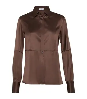 Brunello Cucinelli Stretch-silk Satin Shirt - Brown