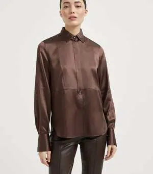 Brunello Cucinelli Stretch-silk Satin Shirt - Brown