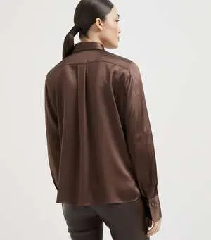 Brunello Cucinelli Stretch-silk Satin Shirt - Brown