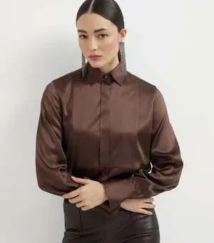 Brunello Cucinelli Stretch-silk Satin Shirt - Brown
