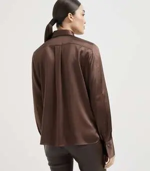Brunello Cucinelli Stretch-silk Satin Shirt - Brown