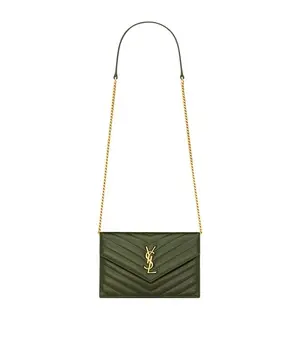 Saint Laurent Leather Envelope Chain Wallet - Green