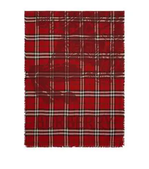 Burberry Wool-silk Wide Ekd Check Scarf - Red