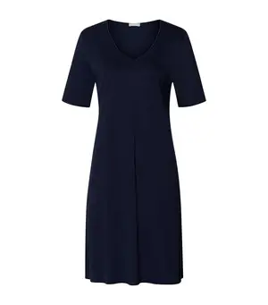 Hanro Cotton Short-sleeve Nightdress - Navy