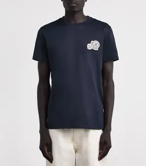 Moncler Cotton Double Logo T-shirt - Blue