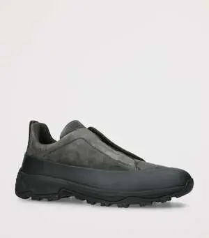 Zegna Suede Triple Stitch Monte Sneakers - Grey