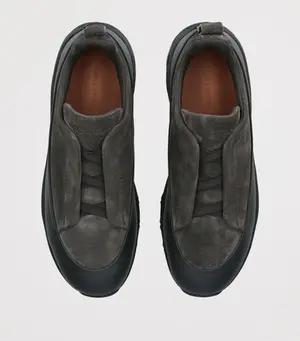 Zegna Suede Triple Stitch Monte Sneakers - Grey