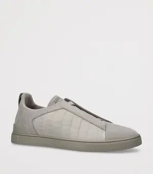 Zegna Crocodile Leather Triple Stitch Sneakers - Grey