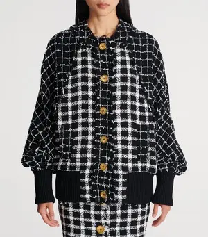 Balmain Tweed Bomber Jacket - Black