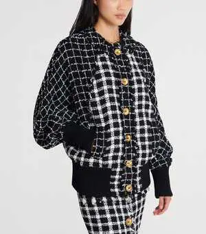 Balmain Tweed Bomber Jacket - Black
