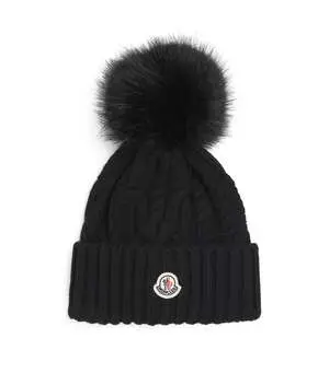 Moncler Virgin Wool-cashmere Beanie With Pom-pom - Black