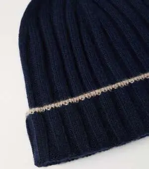 Brunello Cucinelli Cashmere Ribbed Beanie - Blue