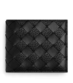 Bottega Veneta Leather Intrecciato Bifold Wallet - Grey