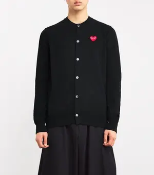 Play Comme Des Garcon Wool Heart Cardigan - Black