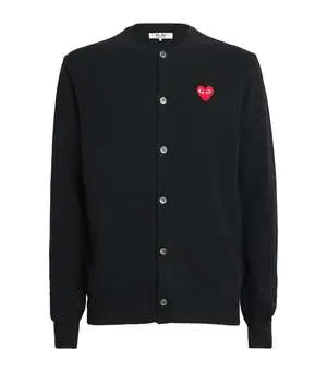 Play Comme Des Garcon Wool Heart Cardigan - Black