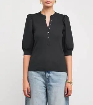 Veronica Beard Coralee Puff-sleeve Top - Black