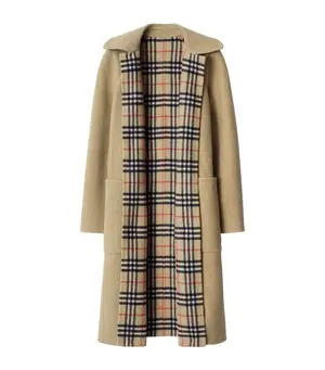 Burberry Wool Reversible Hooded Wrap Coat - Beige