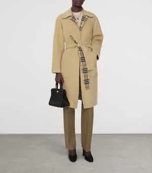 Burberry Wool Reversible Hooded Wrap Coat - Beige