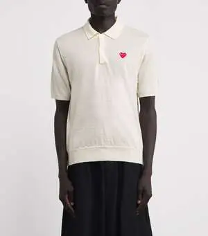 Play Comme Des Garcon Wool Heart Logo Polo Shirt - White
