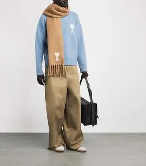 AMI Paris Alpaca-blend De Coeur Scarf - Beige