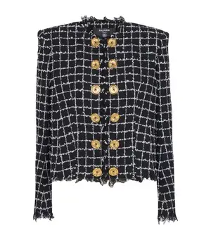 Balmain Cropped Tweed Jacket - Black